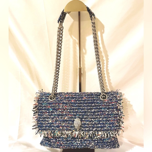 Kurt Geiger | Bags | Kurt Geiger Kensington Blue Tweed Flap Shoulder ...